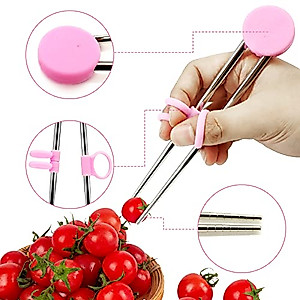 Teach Your Kids How to Use chopsticks with our 2 Pairs of Training Chopsticks for Beginner - Reusable Stainless Steel Kids' Chopsticks Perfect for Learning!（BLUE,PINK）