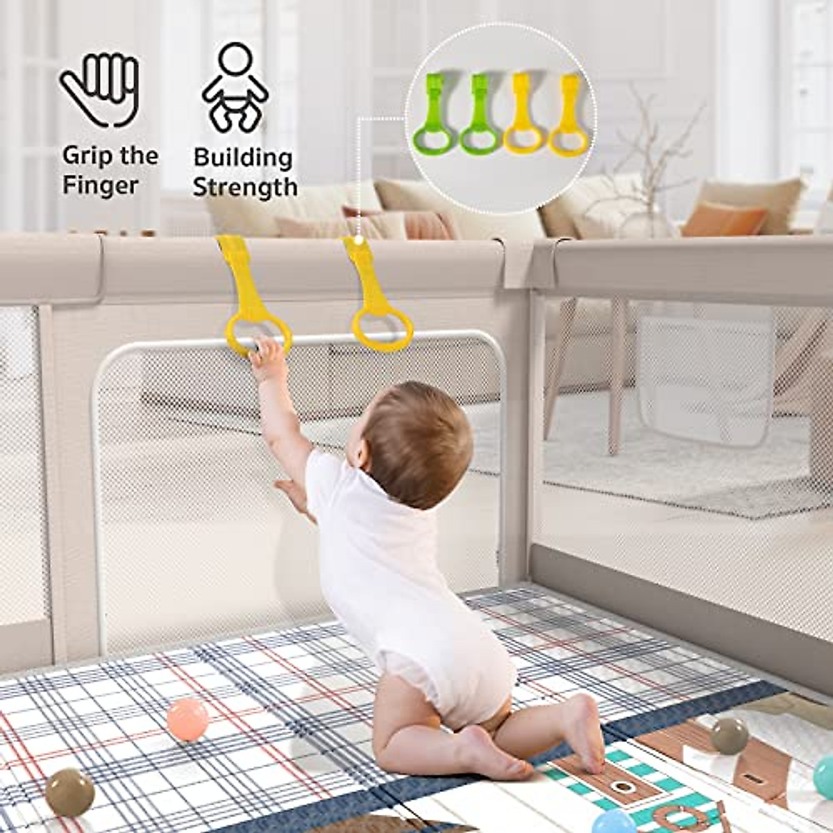 UANLAUO Baby Playpen with Mat, 59x59inch Playpen for Babies and Toddlers, Extra Large Baby Playpen,Kids Play Pen,Baby Fence,Big Playpen for Infants with Gate,Playard for Baby