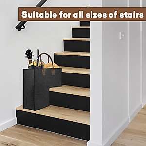 MODOWEY 2Pcs L-Shape Stair Basket Organizer, Foldable Fabric Staircase Storage Organizer with Faux Leather Handles, Large Stair Storage Organizer for Laundry, Toys, Household Items