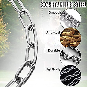 1/4” Hanging Link Chain, 6.56 Feet 304 Stainless Steel Link, 78.7 Inch Hanging Chains, 1300lb Capacity Heavy Duty Chains Hanging Kits for Swing Chairs, Hammocks, Rope, Punching Bags Outdoor/Indoor