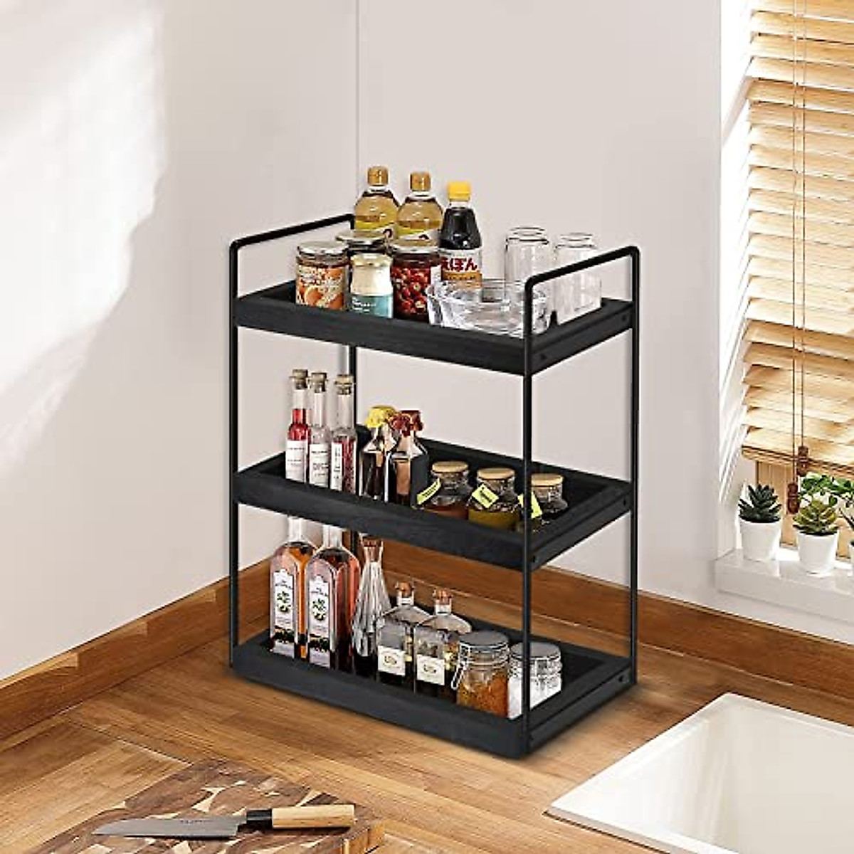3 Tier Bathroom Counter Organizer, Wood Bathroom Organizer Countertop Storage Shelf, Bathroom Trays for Counter, Standing Rack Skincare Organizer Cosmetic Holder, Kitchen Spice Rack Bathroom Decor