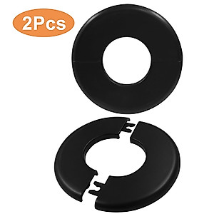 BokWin 2 Pcs Round Wall Split Flange Cover Escutcheon Plate Self-Adhesive Split Pipe Flange for 1.73 Inch/44mm Dia Pipe (Black)