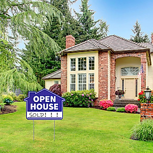 5 Pcs Open House Signs for Real Estate with Stakes 12 x 16 Inches Large Open House Sign Double Sided Estate Sale Signs with Directional Arrows Real Estate Agent Supplies (Blue)