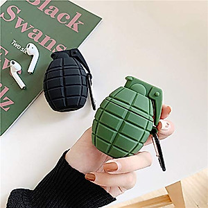 UR Sunshine Case Compatible with AirPods 1/2, Cool Military Funs Grenade Shape Cover Case, Soft Silicone Gel Stylish Bomb Charging Earphone Case for AirPods 1/2 +Hook-Black