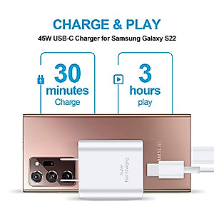 45W USB-C S22 Ultra Charger, 2 Pack Super Fast Charger Block with 5FT Type C Android Phone Cable Fast Charging for Samsung Galaxy Charger S22 Ultra/S22/S22+/S21/S21+/S21 Ultra/S20/S20+/S20 Ultra