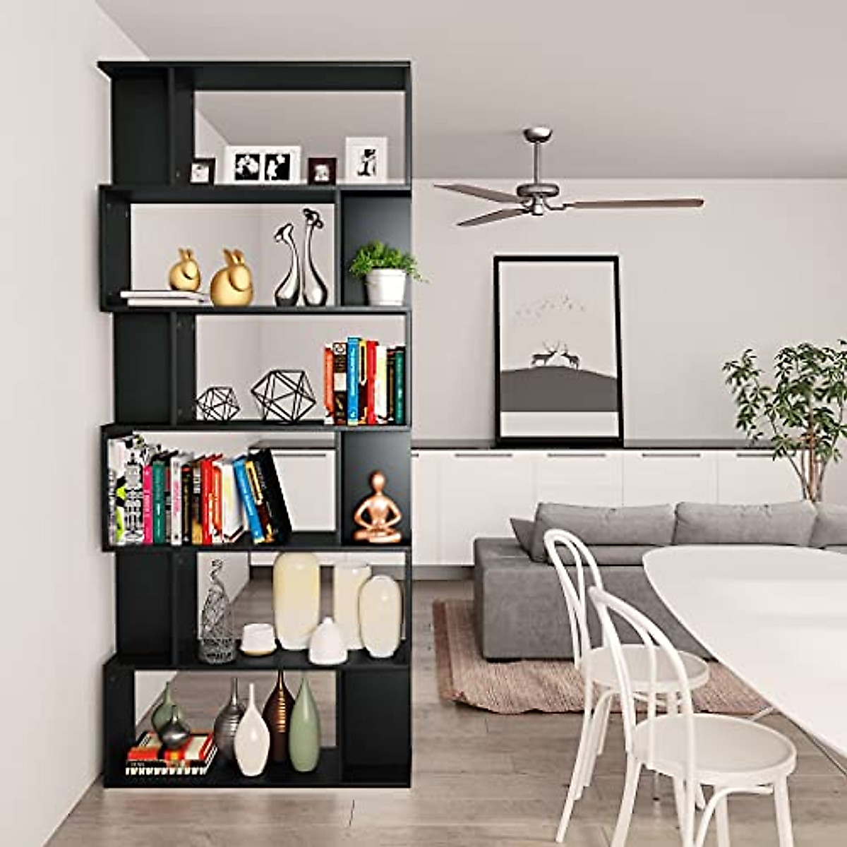 KTHLBRH Book Cabinet/Room Divider,Bookcase with Storage Decor Display Shelf Freestanding & Room Divider for Bedroom, Living Room Black 31.5"x9.4"x75.6" Chipboard