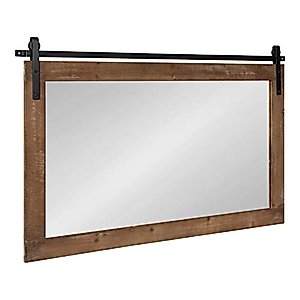 Kate and Laurel Cates Farmhouse Horizontal Wood Framed Wall Mirror, 40 x 26, Rustic Brown, Barn Door-Inspired Rustic Mirrors for Wall