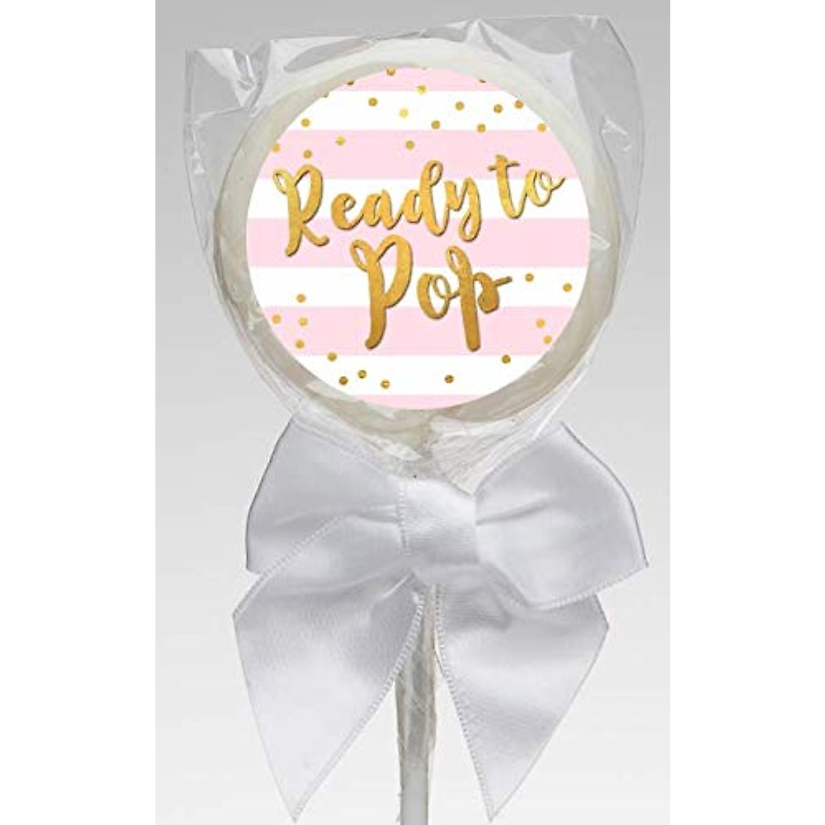 Stripe Ready to Pop Stickers, Faux Metallic Gold, 2 Inches Round - 40 Stickers, Ready to Pop Baby Stickers for Popcorn Baby Shower, Baby Shower Party Favors for Boy or Girl - (Pink)