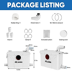 800W Macerator Pump, Macerating Pump for Basement with 4 Water Inlets for Macerator Toilet System