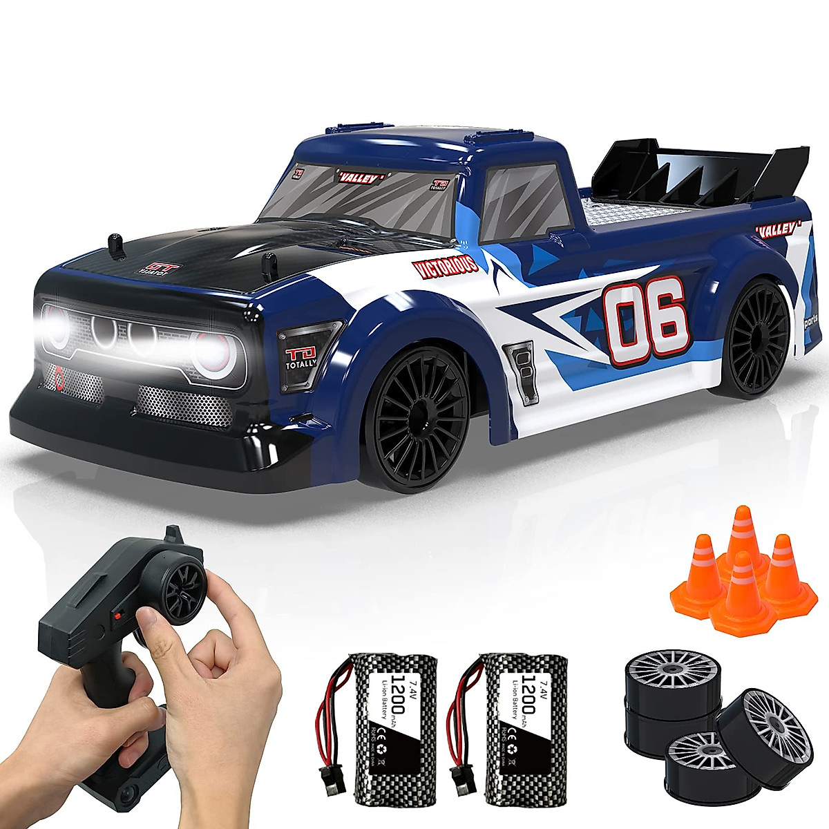 28℃ RC Car 2.4Ghz Remote Control 1:14 Scale RC Drift car for Adults Kids Gifts 4WD RTR High Speed RC Vehicle with LED Light (Blue) (Blue-Truck)