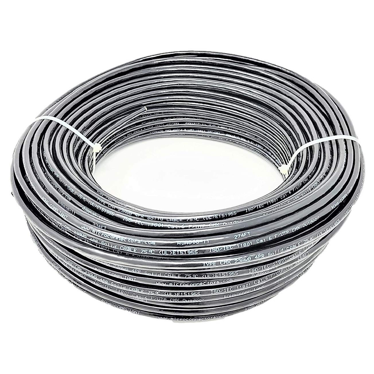 Micro Connectors 250 Feet Cat6 Solid (F/UTP) Outdoor Bulk Ethernet 23AWG Cable (Black) (TR4-560BOU-250)