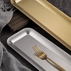 Food Tray Thickened 304 Stainless Steel Rectangular Tray Flat Bottom Metal Storage Tray Table Service Tray Serving Tray (Color : Brass)