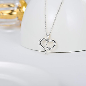 SISGEM 14k White Gold I love You Forever Heart Necklace, Love Jewelry for Her, 16+1+1 Inches