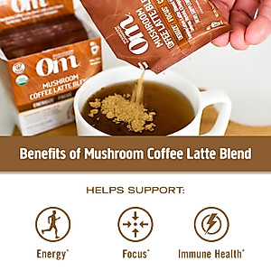 Om Mushroom Superfood Coffee Latte Blend Mushroom Powder, 8.47 Ounce Canister, 30 Servings, Lion's Mane, Cordyceps, Reishi, Chaga, Energy & Mental Clarity Support Supplement