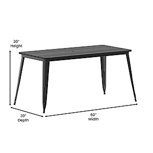 Flash Furniture Declan Commercial Outdoor Dining Table with Umbrella Hole, All Weather Poly Resin Top and Steel Base, 30" x 60", Black/Black