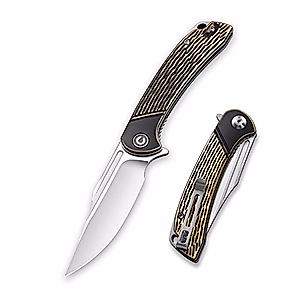CIVIVI Dogma Flipper Pocket Knife, Satin Finish D2 Blade,Brass Handle, Liner Lock, Ball Bearings Pivot,Utility Knife With Reversible Clip For Edc Outdoor Carry C2014A