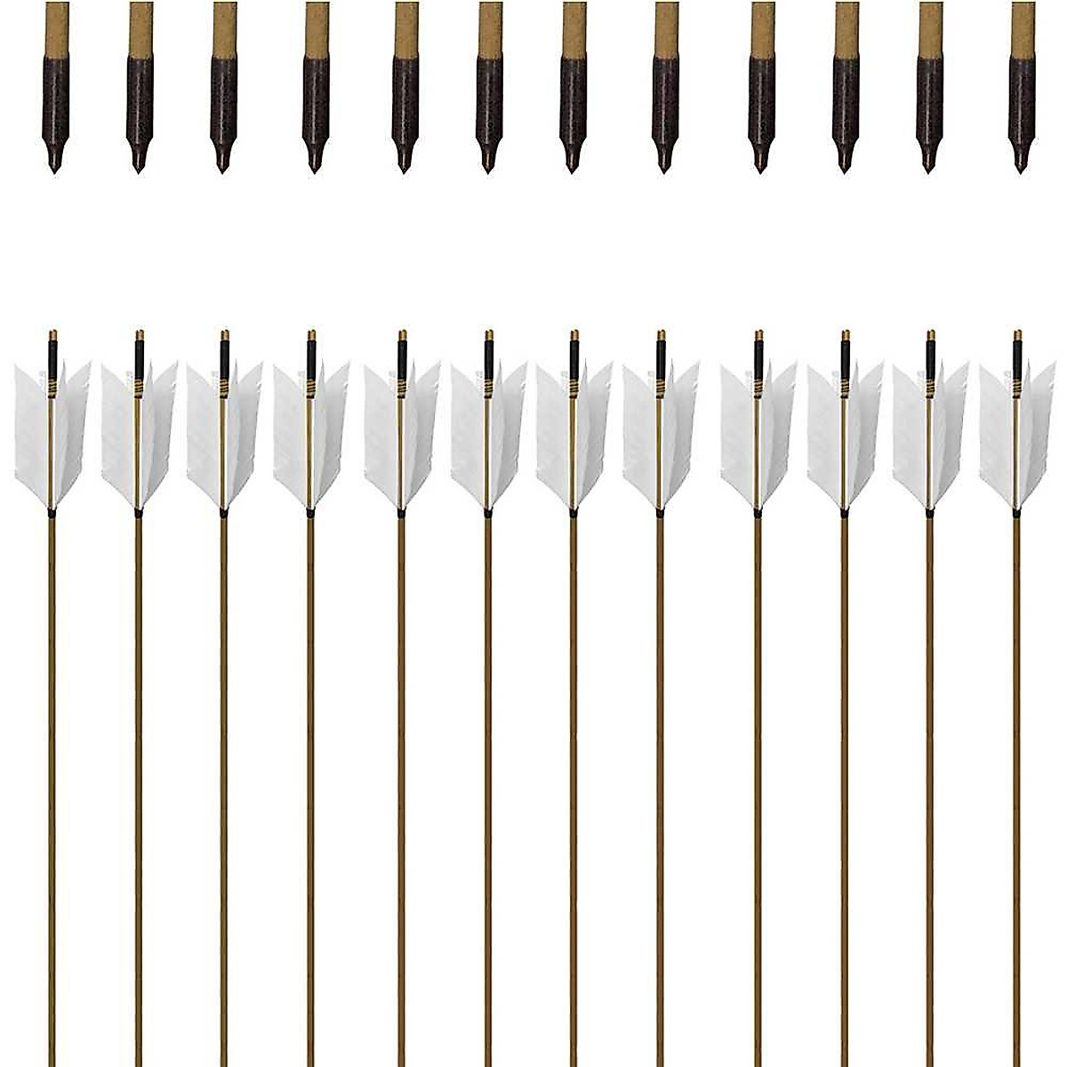 PG1ARCHERY Archery Target Flu-Flu Arrows, 6 Pack Traditional Wooden Arrow 4 Feathers Fletching for Practice Targeting Hunting White 2