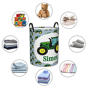 Green Farm Tractor Tractor Customized Laundry Basket Clothes Hamper with Name Collapsible Waterproof Large Capacity Organizer Storage for Living Room.