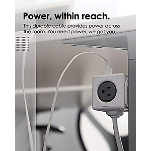Allocacoc, PowerCube |ExtendedUSB|, 4 outlets, 2 USB Ports, 5 feet cable, Mounting dock, Surge Protection, Childproof Sockets, ETL Certified (Green)