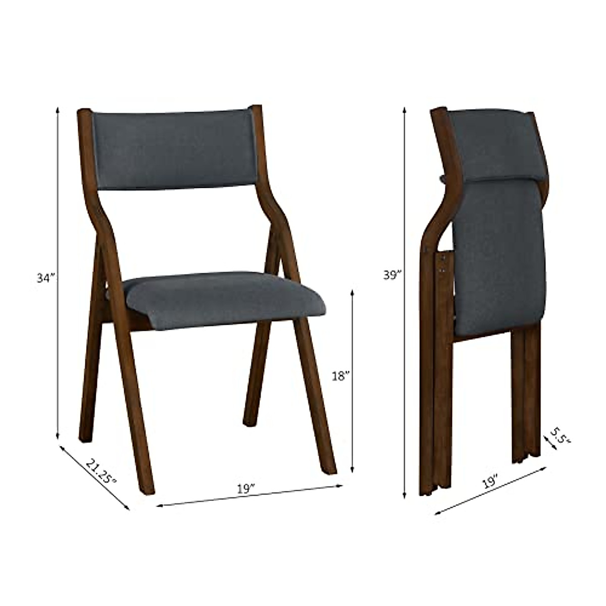 Ball & Cast Modern Folding Chairs Foldable Dining Chairs Set of 2, 18" Seat Height, Dark Grey