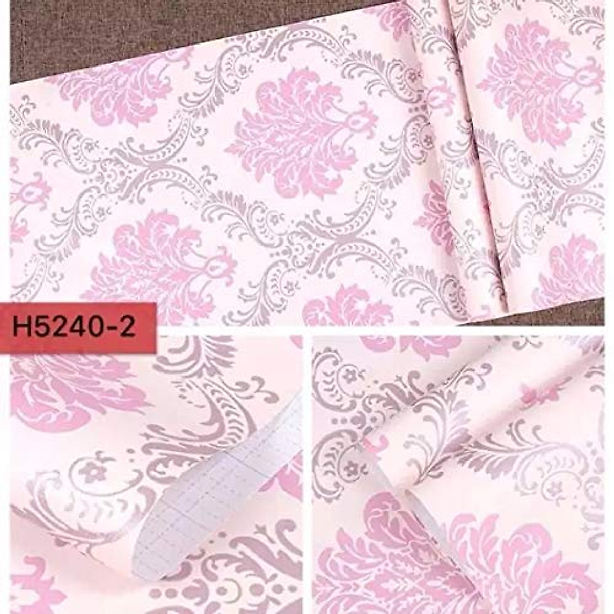 HOYOYO Self-Adhesive Shelf Liners Paper, Removable Self Adhesive Shelf Liner Dresser Drawer Wall Stickers Home Decoration, Pink Damask 17.8 x 118 Inches