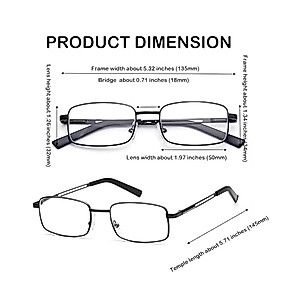 HIGHLIKE 4-Pack Reading Glasses Men, Metal Stainless Flex Readers with Soft Cases, Clear Lens Blue Light Glasses, 2 Black 2 Gunmetal 1.75 x