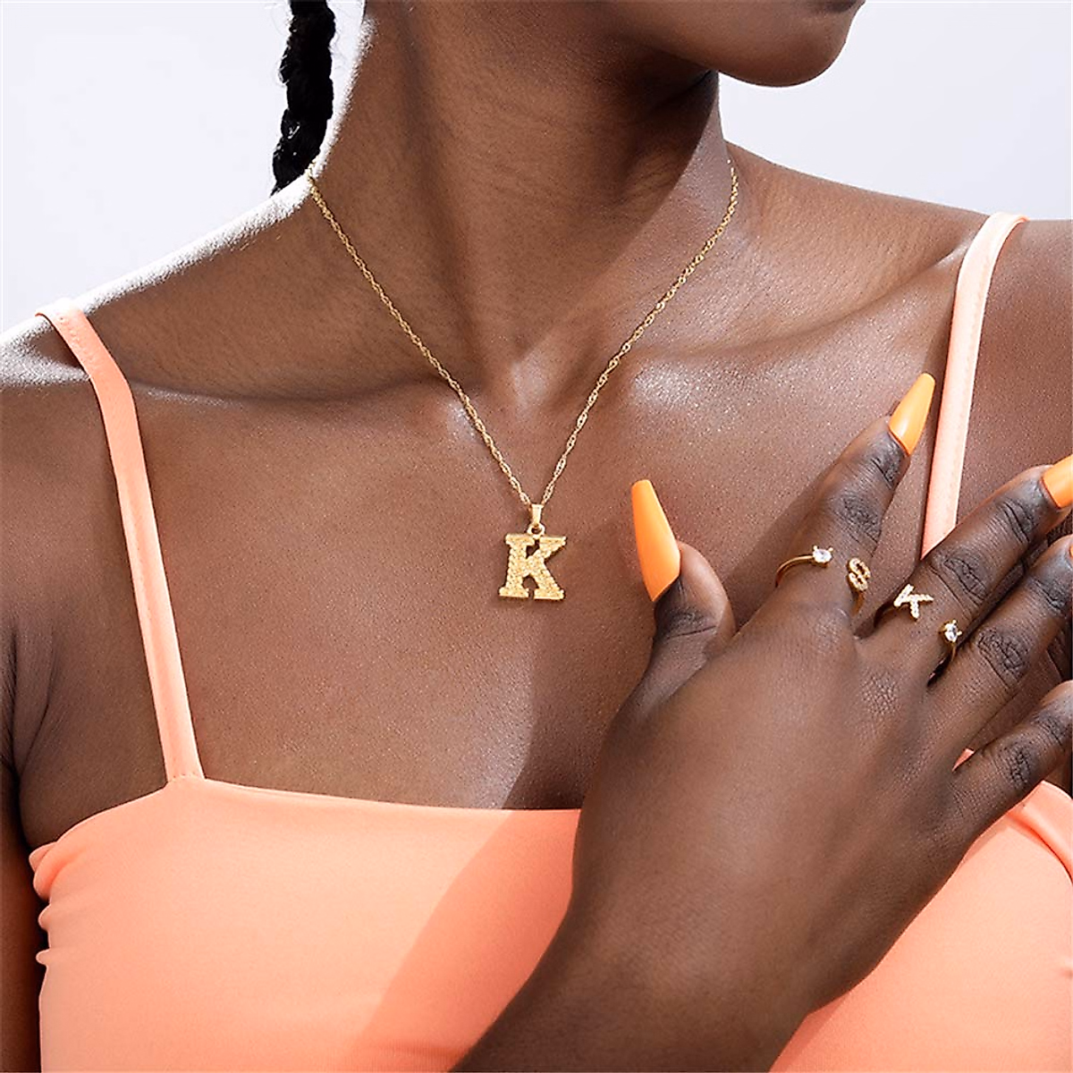 kelistom Initial Necklace for Women Men, Gothic 14K Gold Plated 26 Letters Pendant Necklace, Figaro Paperclip Chain with Extension