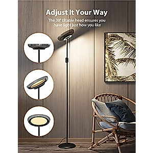 SYMPA LED Floor Lamp, Floor Lamps for Living Room, 30W Main Light and 15W Side Reading Lamp, 3000K-6000K Colors & Brightness Adjustable Standing Lamp with Touch Control Memory Function, 1H Timer