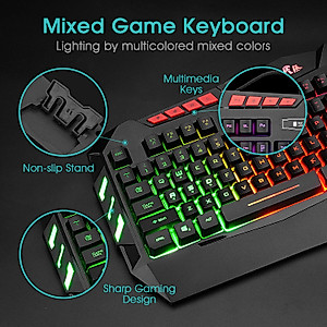 Rii Wired Gaming Keyboard and Mouse Combo,RGB LED Backlight,USB Plug-and-Play for Windows/Mac/Laptop/PC/Laptop,Business Office