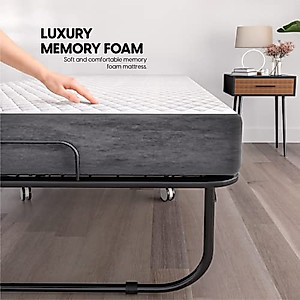 EconoHome Folding Bed with Mattress - 75x31 Cot Size Bed Frame - Portable Foldable Roll Away Adult Bed for Guest - 5-inch Thick Memory Foam Mattress - Space Saving Fold Up Bed for Easy Storage