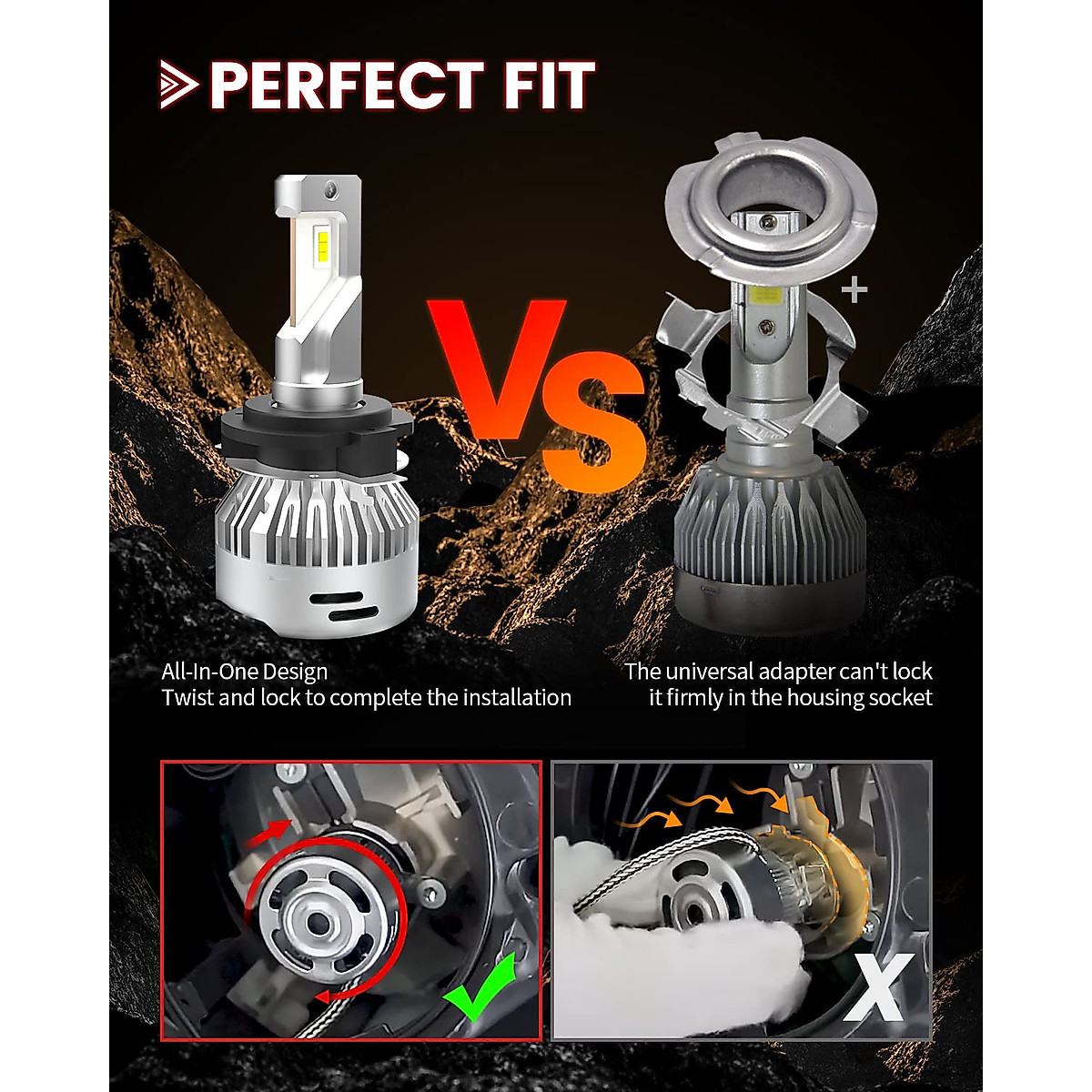 LASFIT Pro Series H7 LED Bulb - Pro-MB1 for VW Jetta BMW Mercedes Benz w/Retainer Adapter, Plug & Play,Directly Fit,60W 6000LM Improve Driving View,See Farther (2 bulbs)