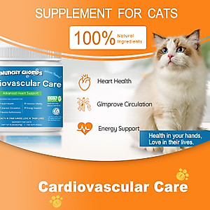 Munchy Chomps Cardio Chews for Cats - Advanced Cardiovascular Care - Heart Health & Circulation Support with Salmon Oil, Taurine, CoQ10 & More - Feline Supplement for Optimal Cardiac Function (Bacon)