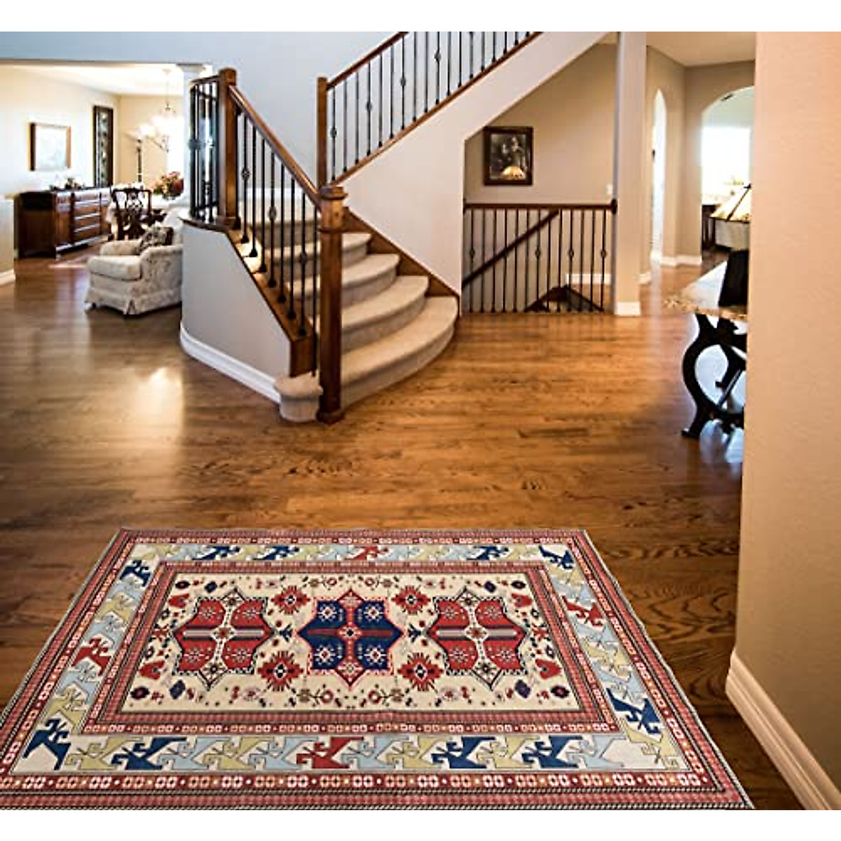 Tapechi Machine Washable Rug – Geometric Area Rug – Pet-Friendly Shed/Stain-Resistant Non-Slip Rug – Boho Retro Traditional Colored Carpet Rugs The Whole Home (5' x 7', Vintage)