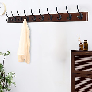 Dseap Coat Rack Wall Mounted: 10-Hooks, 38-1/4" Long, 16" Hole to Hole, Wood Coat?Hooks Wall Mounted, Hook Rack, Hook Rail, Hooks for Hanging Coats, White & Black