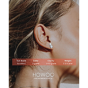 Howoo Moissanite Stud Earrings for Women White Gold Sterling Silver Earrings with Two Moissanite Diamond Gifts for Women