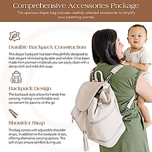 Citi Collective Journey Pearl Vegan Leather Diaper Bag Backpack | Elegant, Multifunctional, Travel Diaper Bag with Changing Pad, Stroller Straps & Insulated Bottle Pockets.