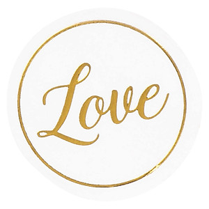 Clear Stickers - 200-Count Wedding Stickers, Gold Envelope Seal Stickers with Love, Adhesive Label for Bridal Shower Invitation, Wedding Invite, Birthday Card, 1 Inches Diameter