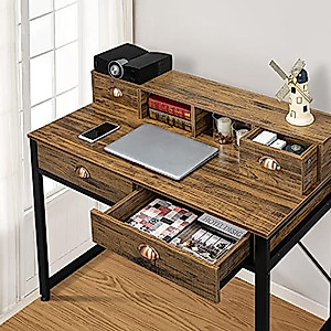 VINGLI Computer Desk with Drawers and Monitor Stand,42" Home Office Study Writing Desk,Industrial Laptop Desk Workstation,Small Writing Desk with 4 Drawers for Small Place