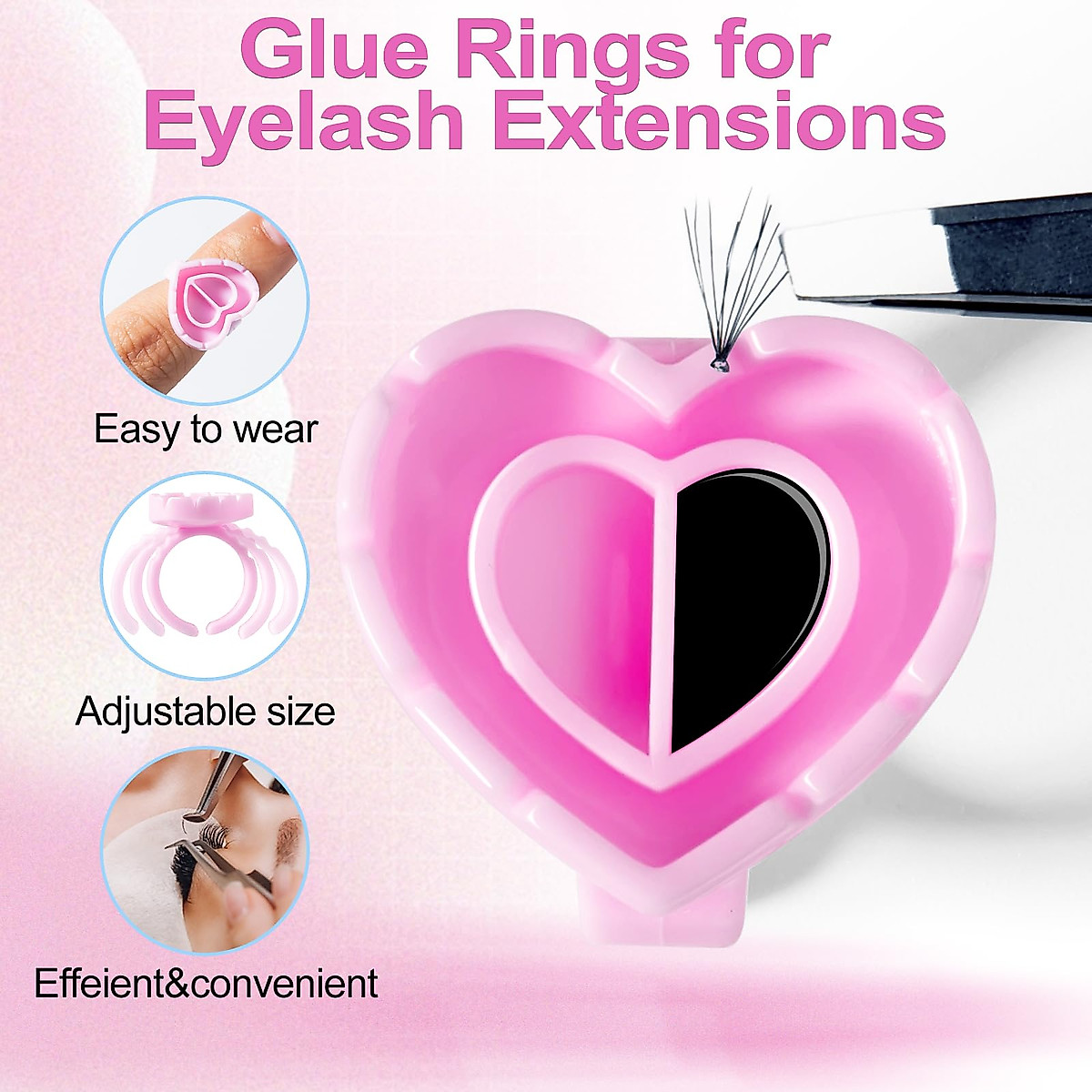 Glue Rings INFILILA 200PCS Glue Rings for Eyelash Extensions Disposable Rings for Lashes Lovely Heart Shape Lash Extension Supplies for Eyelash Extension Lash Glue Holder Fanning Ring Holder