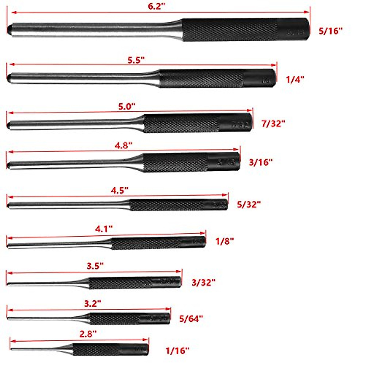 9 Pieces Roll Pin Punch Set and 4 Pieces Hollow End Starter Punch Tool with Carry Case for repairing or servicing equipment, machines, and vehicles