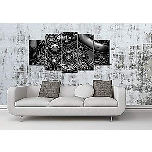 VVOVV Wall Decor - 5 Piece Canvas Prints Engine Engineering Closeup Gear And Chain Black And White Photos Wall Art Modern Home Decor Stretched and Framed Ready to Hang(60inchx32inch)
