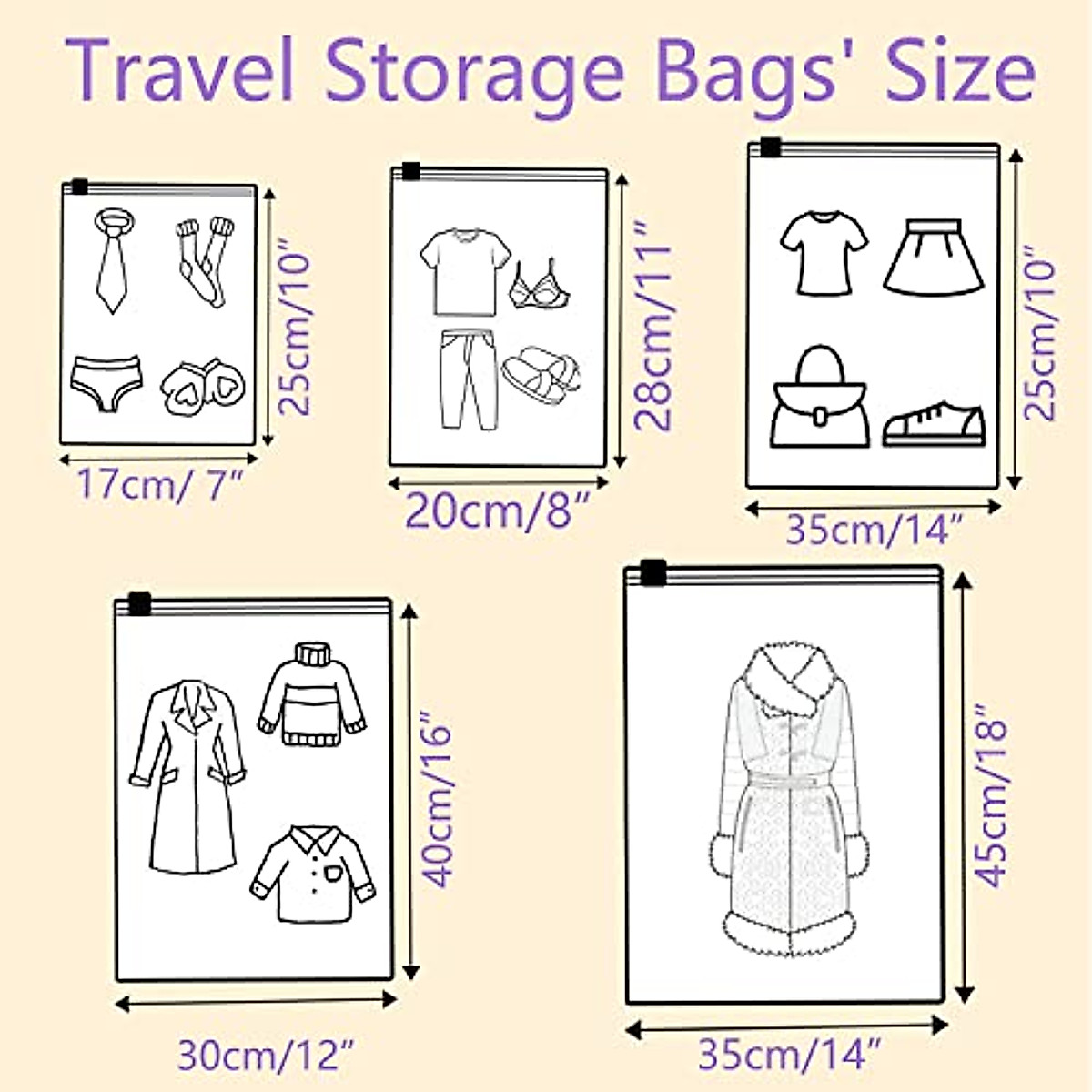 newlng Frosted Resealable Poly Bags Travel Storage Bags Set for Clothes Hospital Bags Waterproof Luggage Organiser Pouches Ziplock Bags for Shoes Cosmetics School 24Pcs ( 5 Size)