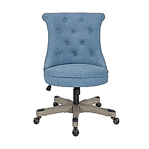 OSP Home Furnishings Hannah Tufted Office Chair with Adjustable Height and Grey Wood Base, Sky Fabric