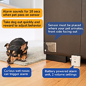 SPRAYALERT Pet Urine & Moisture Alarm for Dogs and Cats - Detect Pet Peeing Realtime - Training Tool for Dogs - Protect Furniture - with Standard Sensor (4.4 in x 2.8 in)