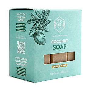 Crate 61 Organics, Handmade Vegan Natural Bar Soap Cold Pressed For Face And Body, With Premium Essential Oils, For Men And Women 3 Pack (Coconut)