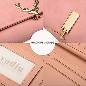 VODIU Women Crad Holder Long Wallet Leather Large Capacity Elegant Zipper Purses Three Fold Clutch (Coffee*2)