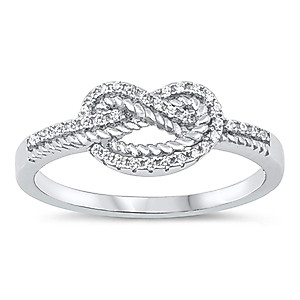 Clear CZ Rope Infinity Love Knot Promise Ring Sterling Silver Band Size 8