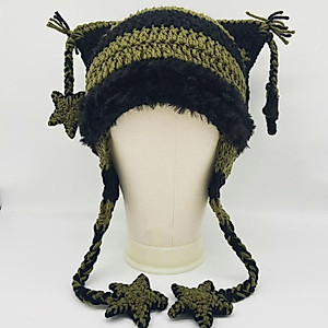 Beanies Cat Beanie Y2k Beanie Goth Knit Hat Grunge Crochet Hats for Women y2k Accessories (Black Green)