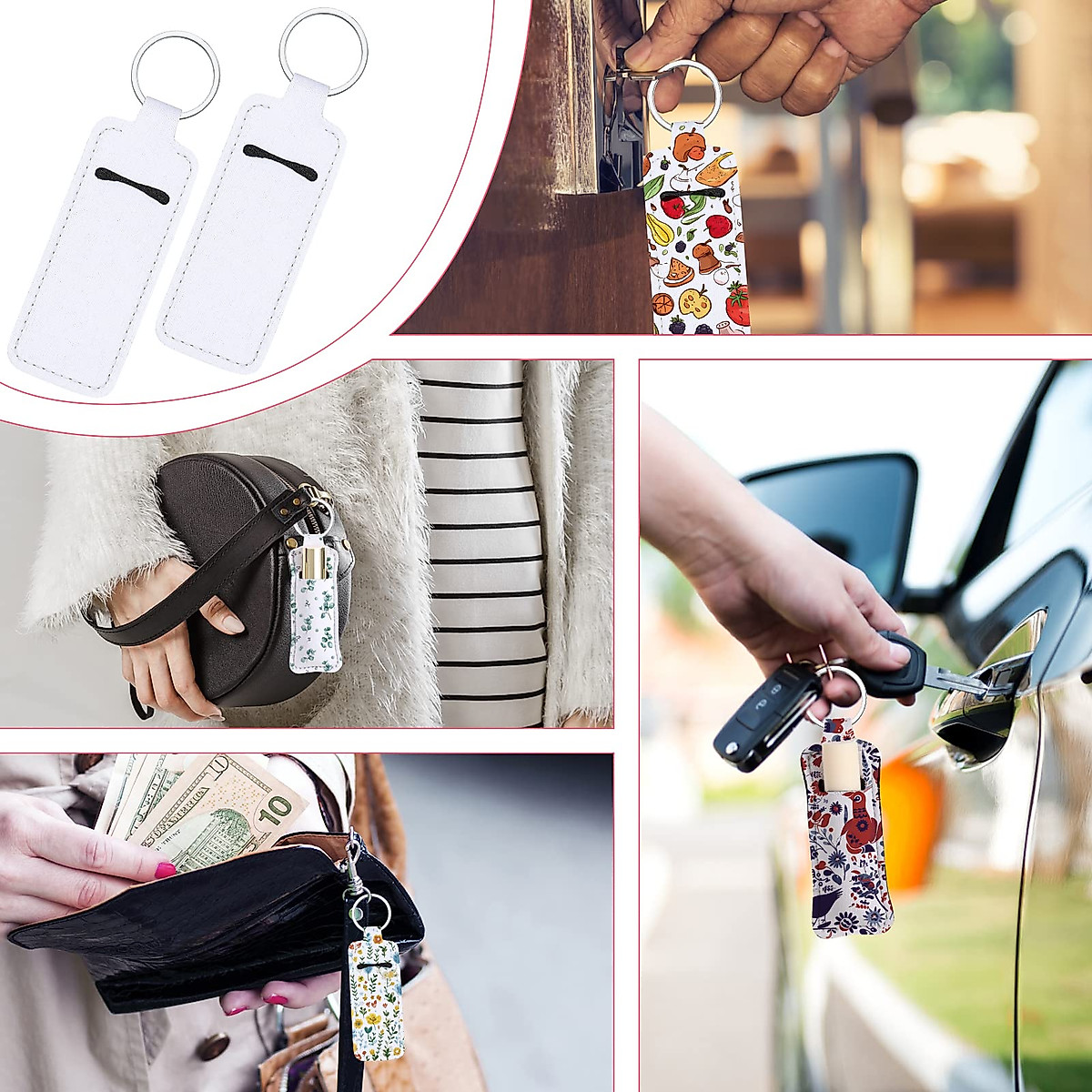 Valyria Sublimation Blanks Chapstick Holder Keychains Lipstick Holder Keychains Chapstick Holder Bulk (White-Rectangle (20 Pcs))