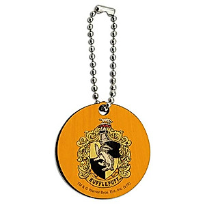 Harry Potter Hufflepuff Painted Crest Wood Wooden Round Keychain Key Chain Ring